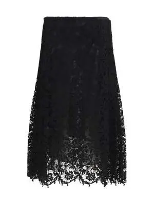 Fendi Flared Midi Skirt In Macramé Lace - Black