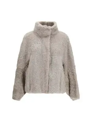 Brunello Cucinelli High-neck Shearling Jacket - Gray