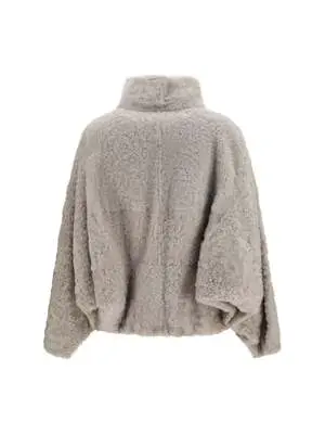 Brunello Cucinelli High-neck Shearling Jacket - Gray
