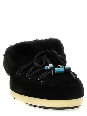 Moon Boot Suede & Shearling Mule Ankle Boots With Beaded Tie Fastening