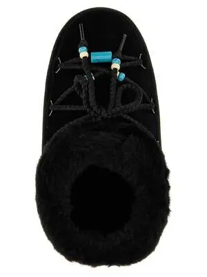 Moon Boot Suede & Shearling Mule Ankle Boots With Beaded Tie Fastening