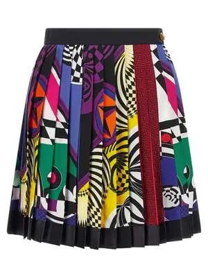 Versace Teatro Print Silk Twill Pleated Mini Skirt - Multicolor