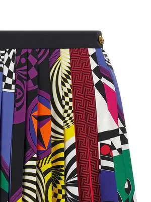 Versace Teatro Print Silk Twill Pleated Mini Skirt