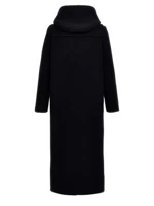 Prada Long Wool Montgomery Coat With Hood And Toggle Closure
