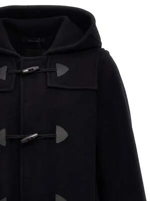 Prada Long Wool Montgomery Coat With Hood And Toggle Closure