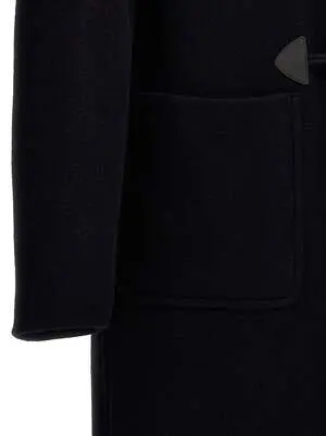 Prada Long Wool Montgomery Coat With Hood And Toggle Closure