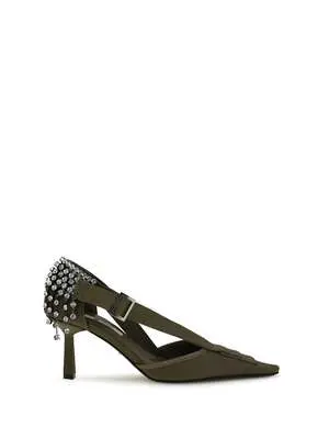 Prada Embellished Canvas Pumps - Green