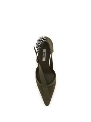 Prada Embellished Canvas Pumps - Green
