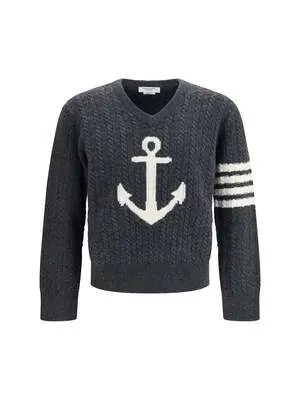 Thom Browne THOM BROWNE Anchor Motif Merino Wool Sweater Gray