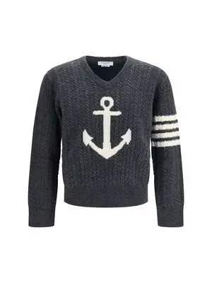 Thom Browne THOM BROWNE Anchor Motif Merino Wool Sweater Gray