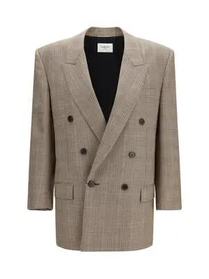 Saint Laurent Prince Of Wales Houndstooth Wool Blazer - Cream