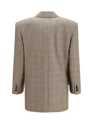 Saint Laurent Prince Of Wales Houndstooth Wool Blazer - Cream