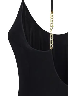 Saint Laurent Backless Knit Dress With Cassandre Chain - Black