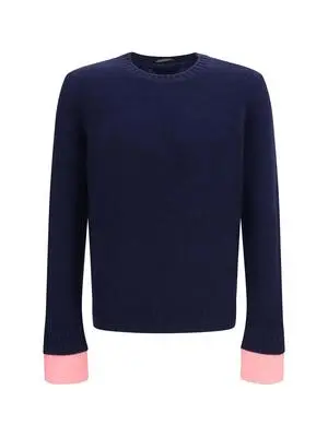 Prada Shetland Wool Crewneck Sweater With Contrasting Cuffs - Blue