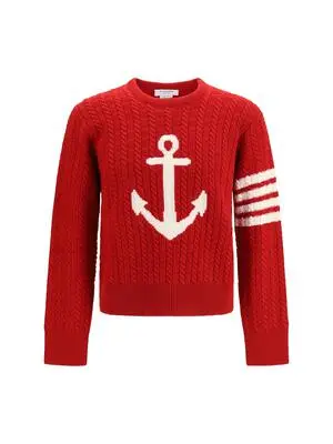 Thom Browne Anchor Motif Merino Wool Sweater - Red