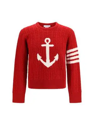 Thom Browne Anchor Motif Merino Wool Sweater - Red