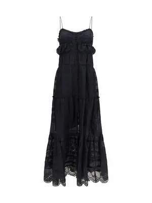 Isabel Marant Étoile Long Ruffled Dress With Mesh Details - Black
