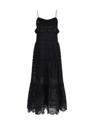 Isabel Marant Étoile Long Ruffled Dress With Mesh Details - Black
