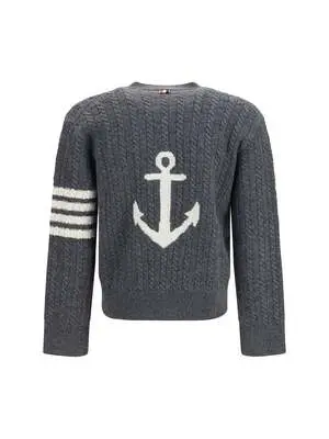 Thom Browne V-neck Sweater With Anchor Embroidery - Gray