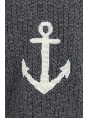 Thom Browne V-neck Sweater With Anchor Embroidery - Gray