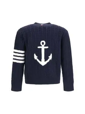 Thom Browne V-neck Sweater With Anchor Embroidery - Blue