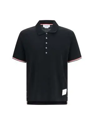 Thom Browne Rwb Striped Short-sleeve Polo - Black