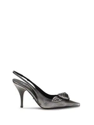 Prada Floral-detail Leather Slingback Pumps - Gray