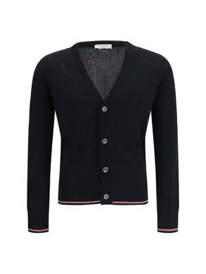 Thom Browne Ribbed Merino Wool V-neck Cardigan - Black