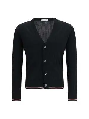 Thom Browne Ribbed Merino Wool V-neck Cardigan - Black