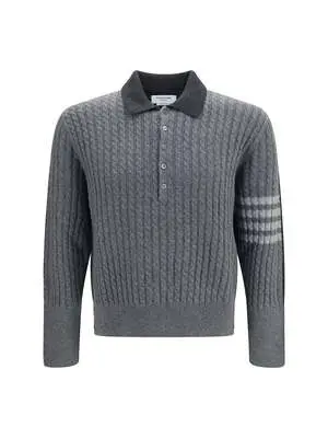 Thom Browne 4-bar Cable-knit Long-sleeve Polo Sweater - Gray