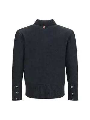 Thom Browne 4-bar Cable-knit Long-sleeve Polo Sweater - Gray