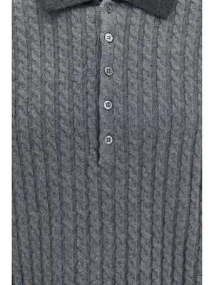 Thom Browne 4-bar Cable-knit Long-sleeve Polo Sweater - Gray