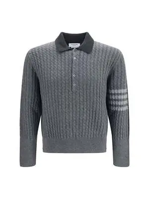 Thom Browne 4-bar Cable-knit Long-sleeve Polo Sweater