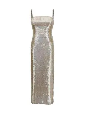 NISSA Sequin Midi Dress With Crystal Embellished Straps - Gold