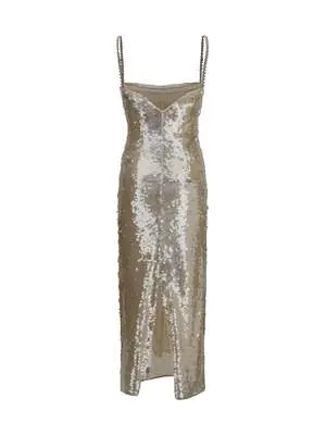 NISSA Sequin Midi Dress With Crystal Embellished Straps