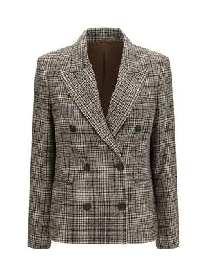 Brunello Cucinelli Double-breasted Alpaca And Wool Blend Jacket - Multicolor