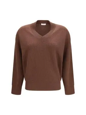 Brunello Cucinelli V-neck Ribbed Sweater - Brown