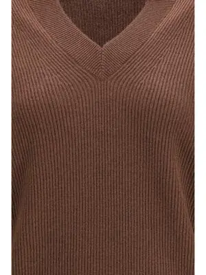 Brunello Cucinelli V-neck Ribbed Sweater - Brown