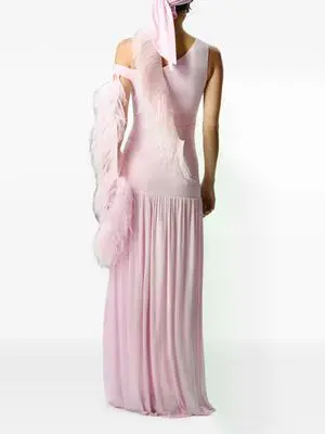 MANURI Maxi Dress With Feather Detail - Pink