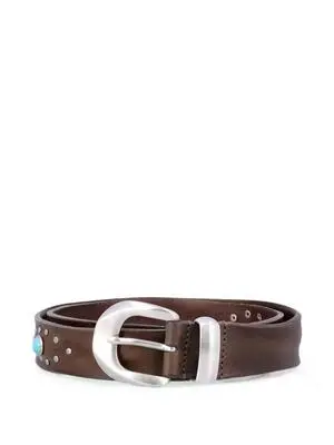 MANCINI 1979 Alfred Stud-embellished Leather Belt - Brown