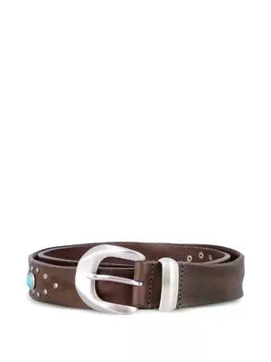 MANCINI 1979 Alfred Stud-embellished Leather Belt - Brown