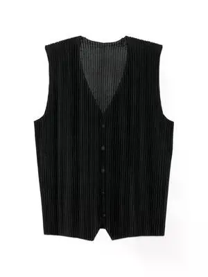 Issey Miyake Pleated V-neck Vest - Black