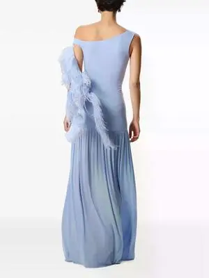 MANURI Paulina Maxi Dress With Feather Detail - Blue