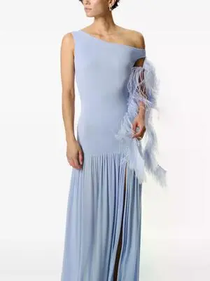 MANURI Paulina Maxi Dress With Feather Detail - Blue