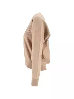 Peserico V-neck Knitted Sweater With Chest Patch Pocket - Neutrals