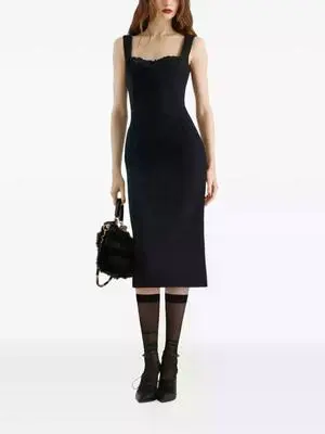 Dolce & Gabbana Double Wool Crêpe Midi Dress With Lace Trim