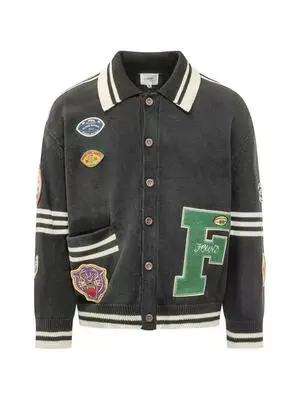 FOUND Patch-detail Striped-trim Cardigan - Black
