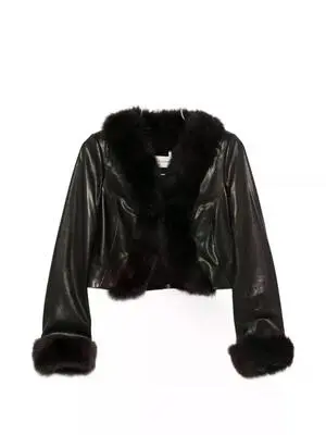 Nour Hammour Sofie Cropped Leather Jacket With Fur Trim - Black