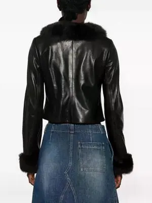 Nour Hammour Sofie Cropped Leather Jacket With Fur Trim - Black