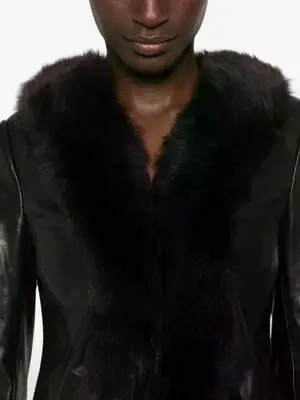 Nour Hammour Sofie Cropped Leather Jacket With Fur Trim - Black